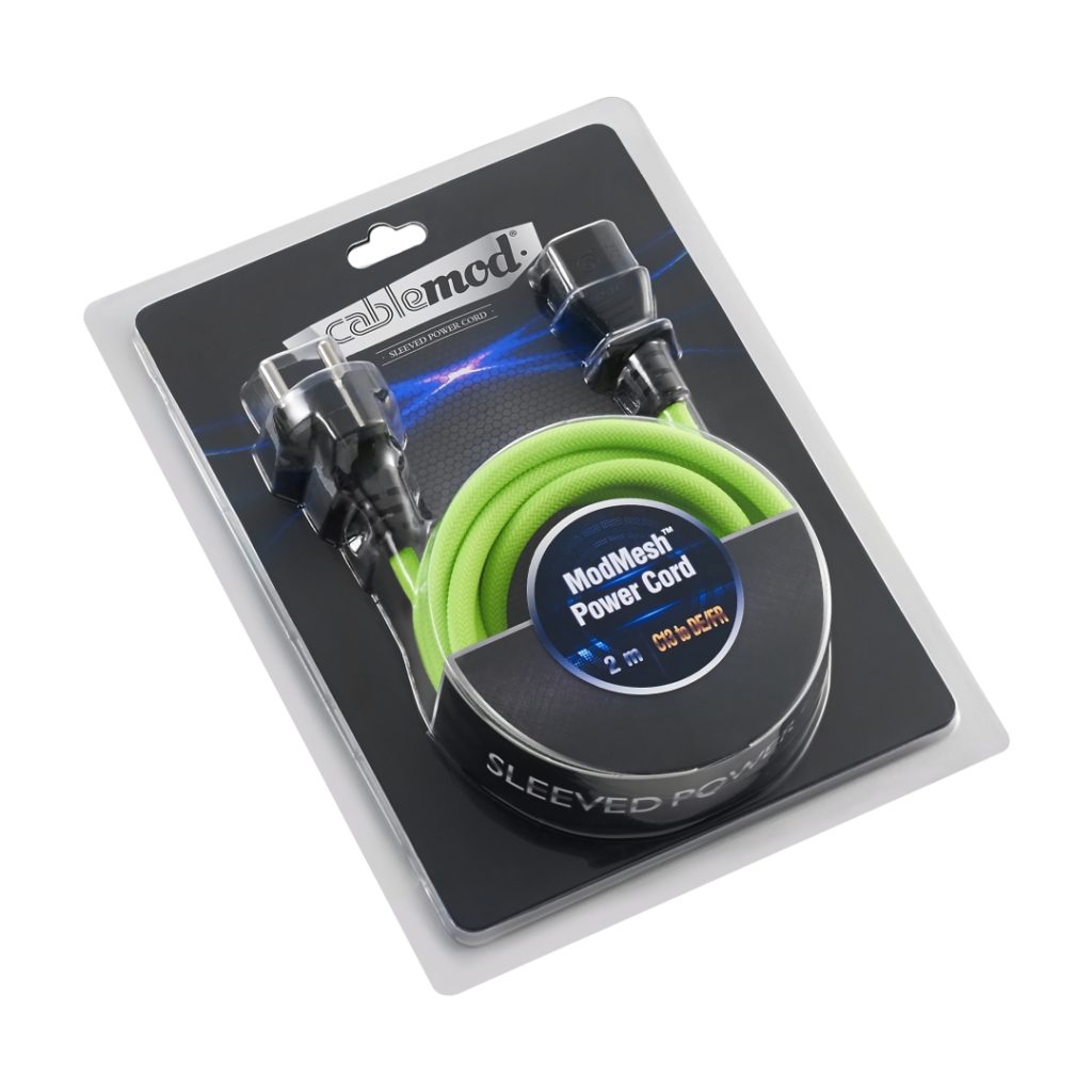 CableMod ModMesh™ Power Cord - C13 to DE/FR Plug - 2m - LIGHT GREEN
